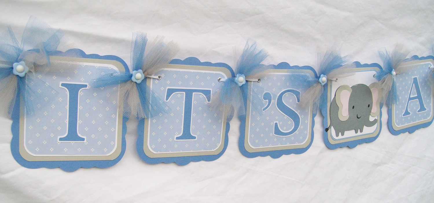 Elephant, Baby Shower Banner, Blue, Grey, White, Its A Boy on Luulla