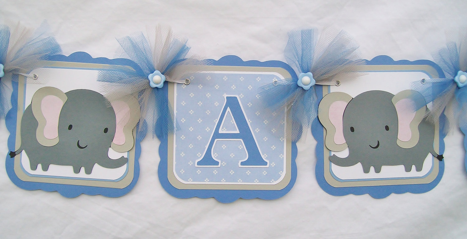 Elephant, Baby Shower Banner, Blue, Grey, White, Its A Boy on Luulla