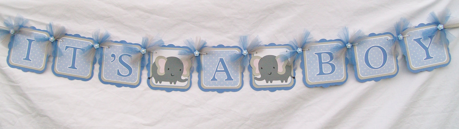 Elephant, Baby Shower Banner, Blue, Grey, White, Its A Boy on Luulla